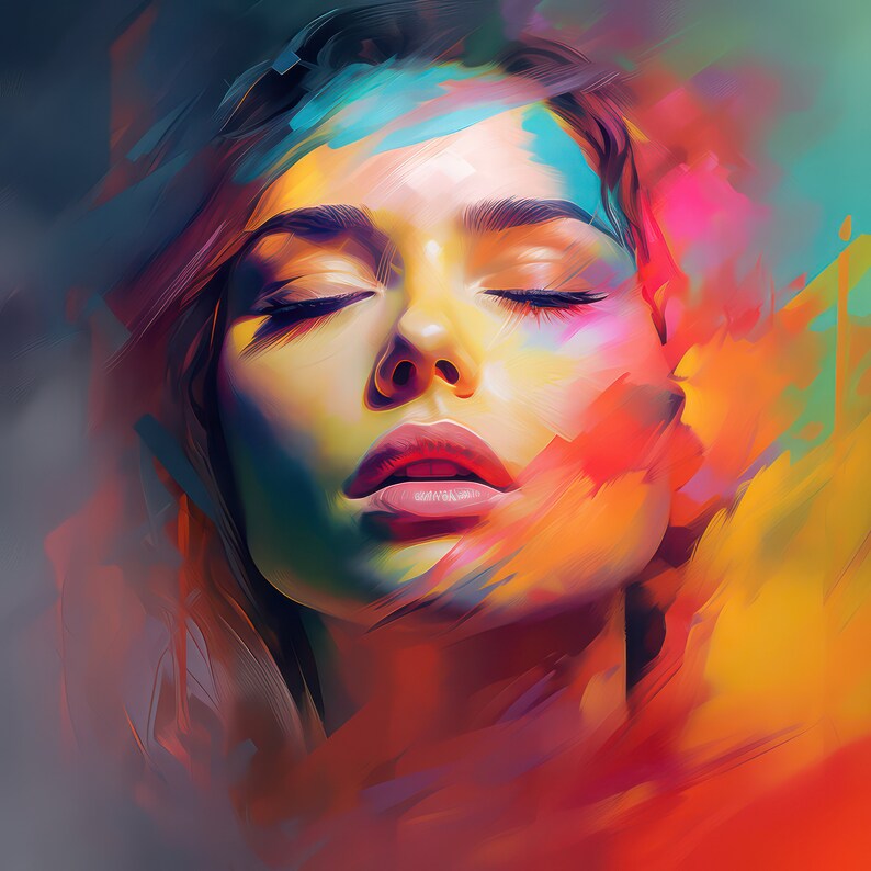 Colorful Woman Portrait Wall Art Print Abstract Girl Poster Home Decor ...