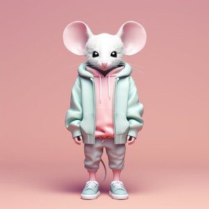 Mouse Portrait Printable Colorful Mouse Print Pastel Mouse in Clothes ...
