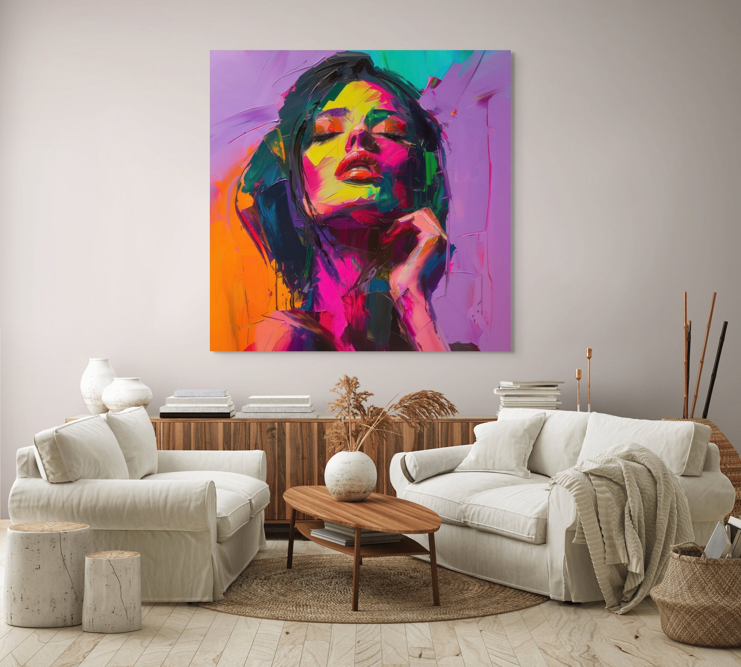 Colorful Woman Portrait Wall Art Print Abstract Girl Poster Home Decor ...