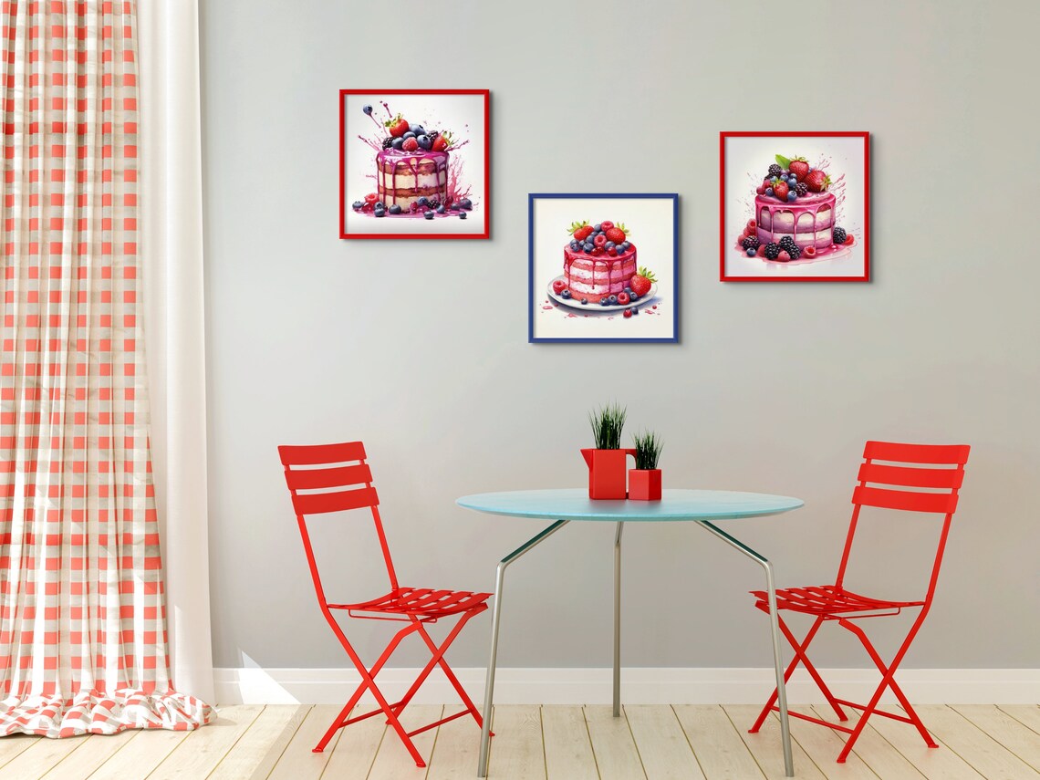 Cake Print Berry Cake Printable Pastry Wall Art Patisserie Kitchen ...