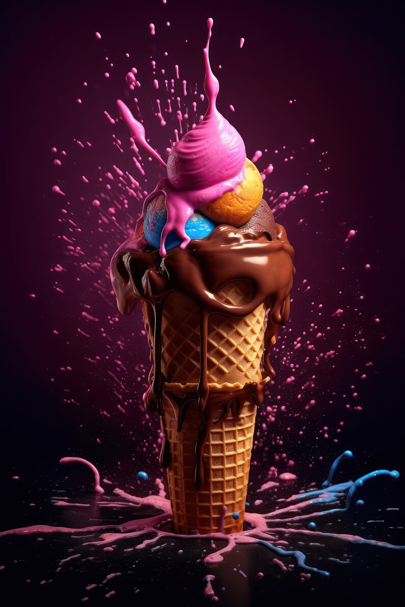 Ice Cream Print Colorful Food Poster Kitchen Wall Art Gelato Artwork ...