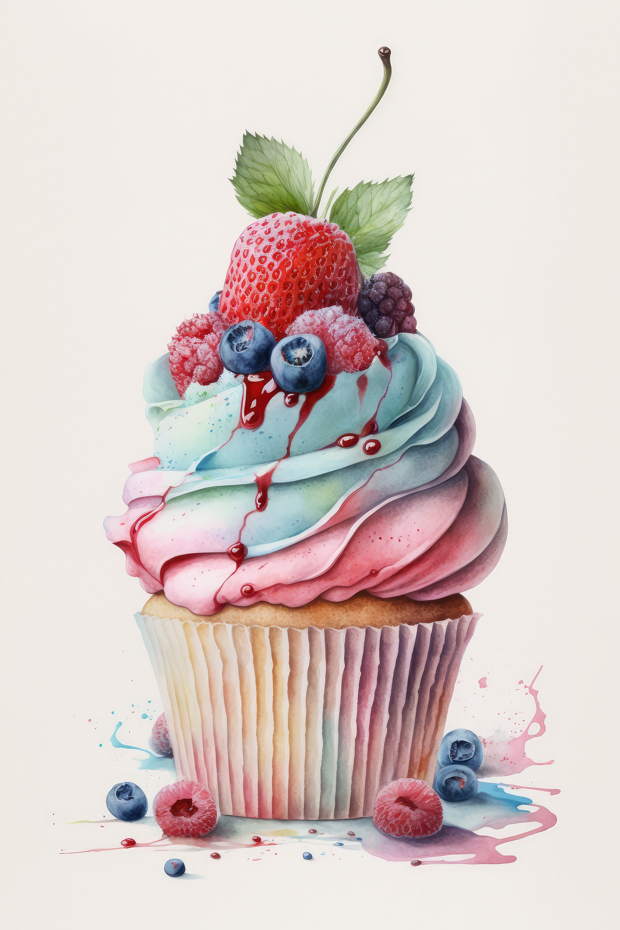 Cupcake Print Berry Cupcake Printable Pastry Wall Art Patisserie ...