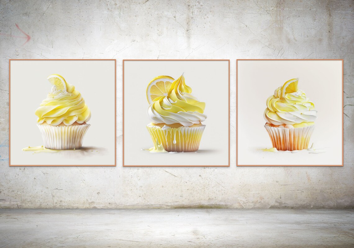 Cupcake Print Lemon Cupcake Printable Pastry Wall Art Patisserie Pastry ...