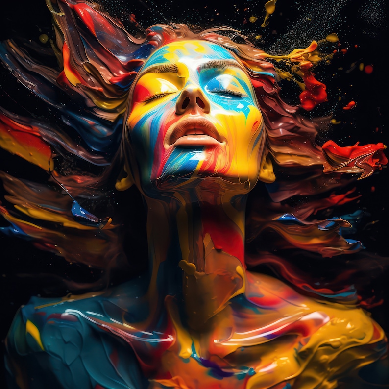 Colorful Woman Portrait Wall Art Print Abstract Girl Poster Home Decor ...