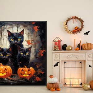 Halloween Cat Print Halloween Black Cat Printable Pumpkin Poster All ...