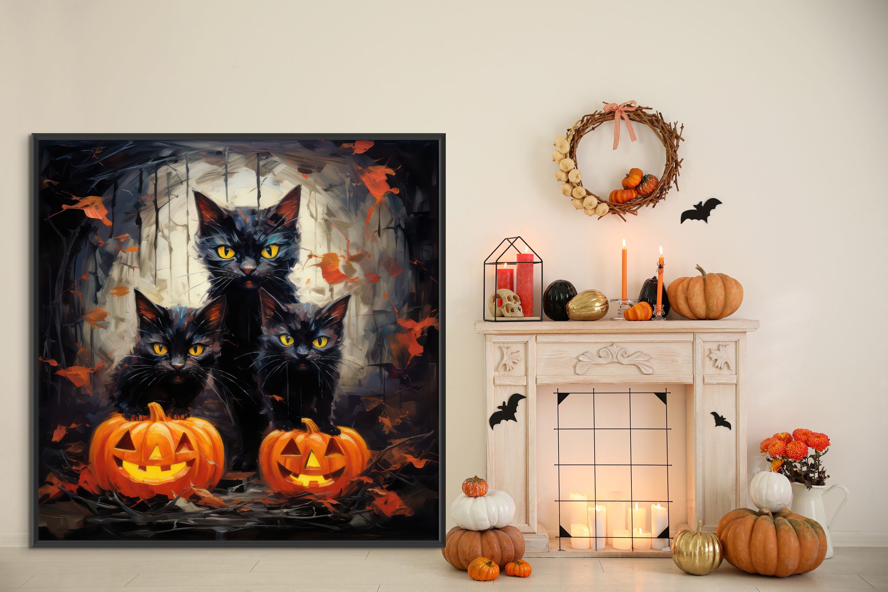Halloween Cat Print Halloween Black Cat Printable Pumpkin Poster All ...