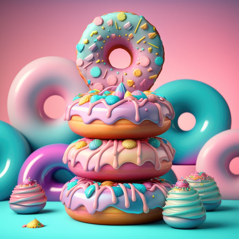 Colorful Donut Print Donut Printable Pastry Patisserie Wall Art Kitchen ...