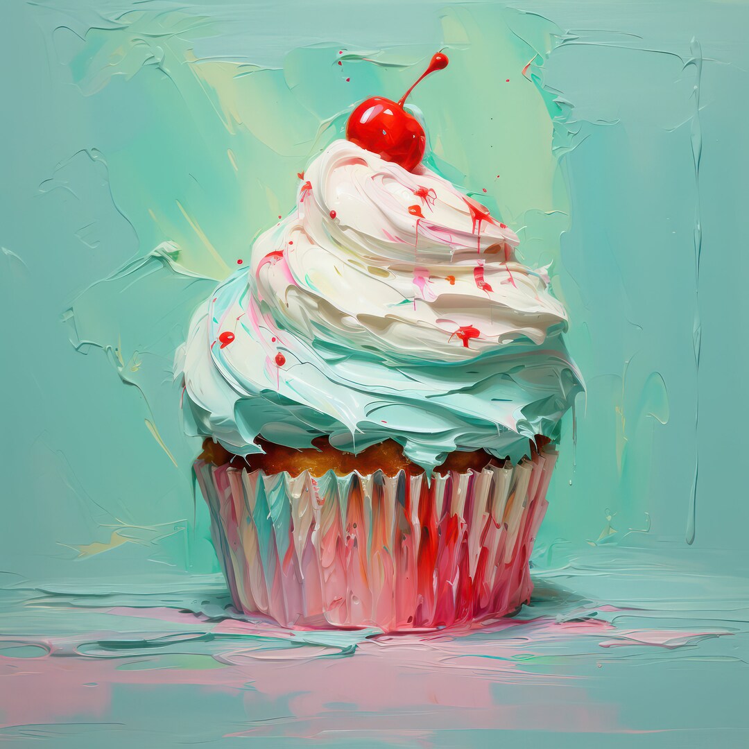 Cupcake Print Mint Cupcake Printable Pastry Wall Art Patisserie Kitchen ...