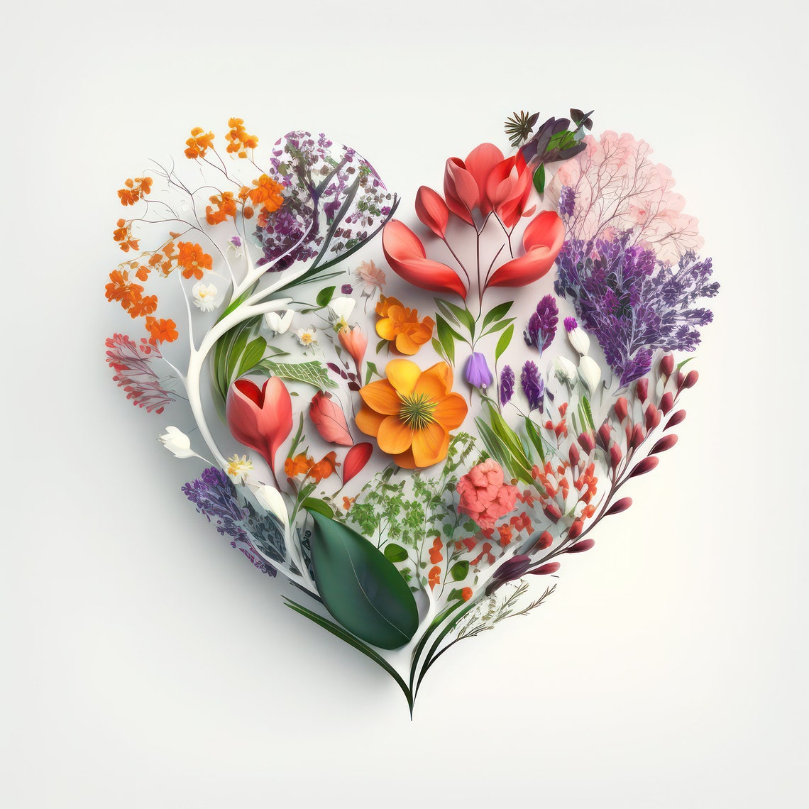 Flower Heart Print Heart of Flowers Printable Heart Poster AI Art Wall ...