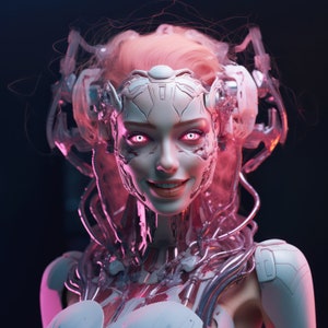 Robot Girl Print Pink Cyborg Woman Printable Futuristic Wall Art Sci Fi ...