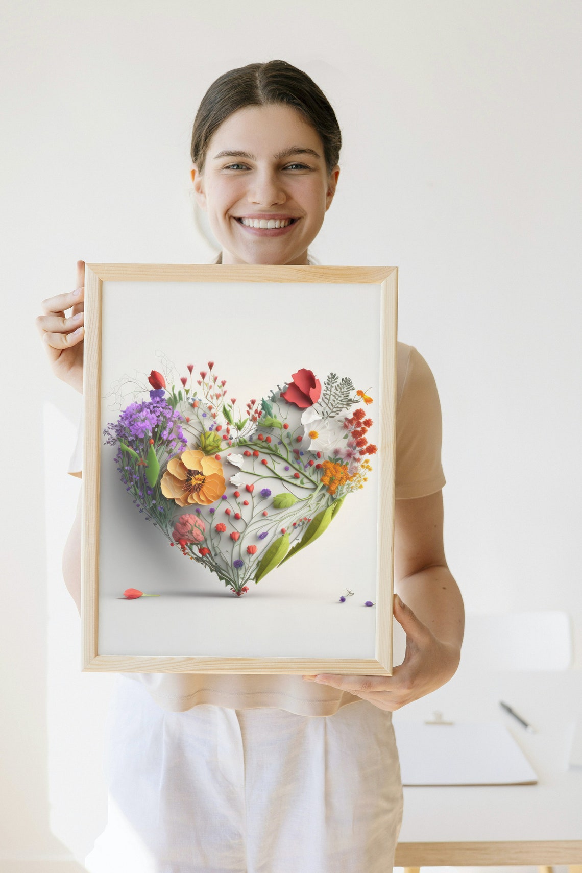Flower Heart Print Heart of Flowers Printable Heart Poster AI Art Wall ...
