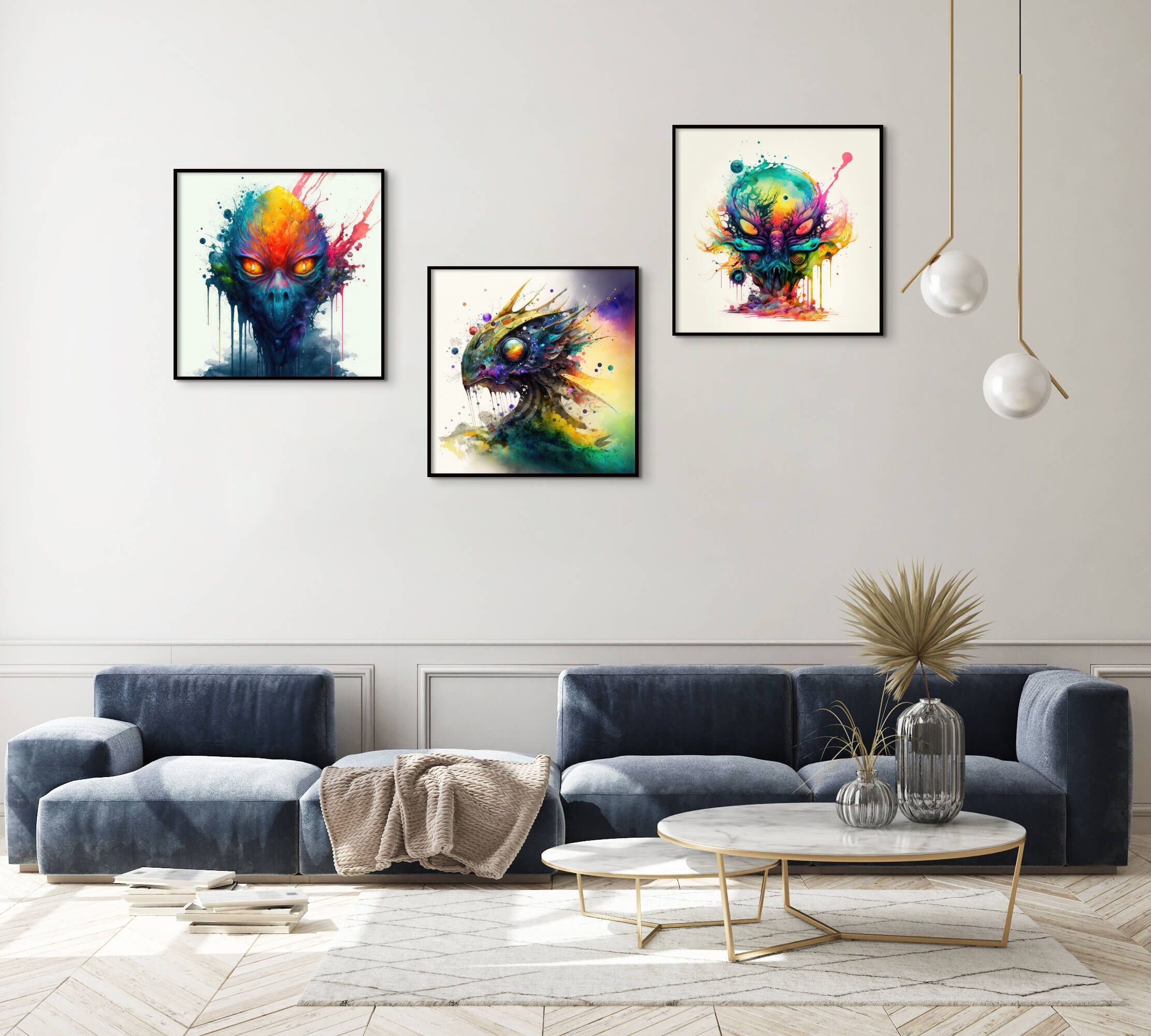 Alien Watercolor Print, Alien Poster, Alien Drawing Printable, Colorful ...