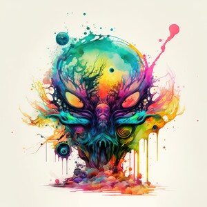 Alien Watercolor Print, Alien Poster, Alien Drawing Printable, Colorful ...