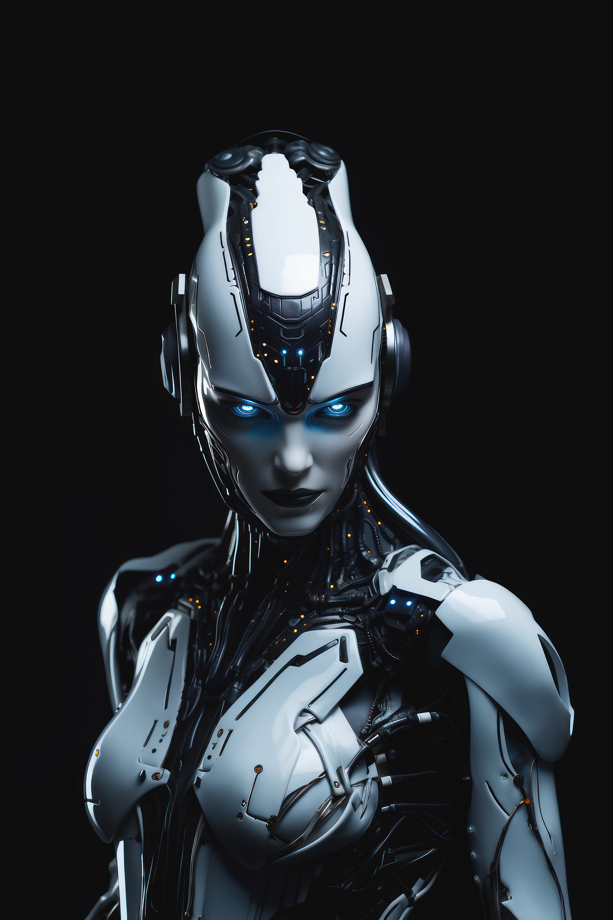 White Robot Girl Print Cyborg Girl Cybernetic Poster Futuristic ...