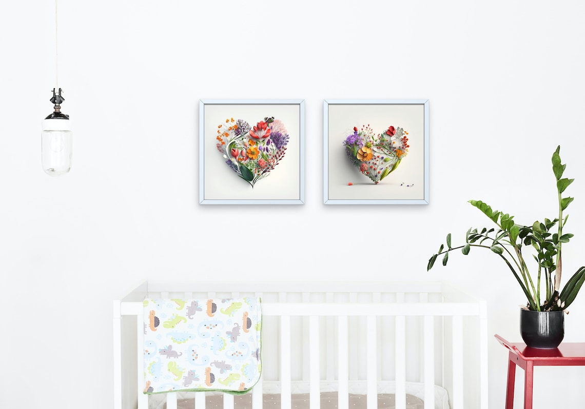 Flower Heart Print Heart of Flowers Printable Heart Poster AI Art Wall ...