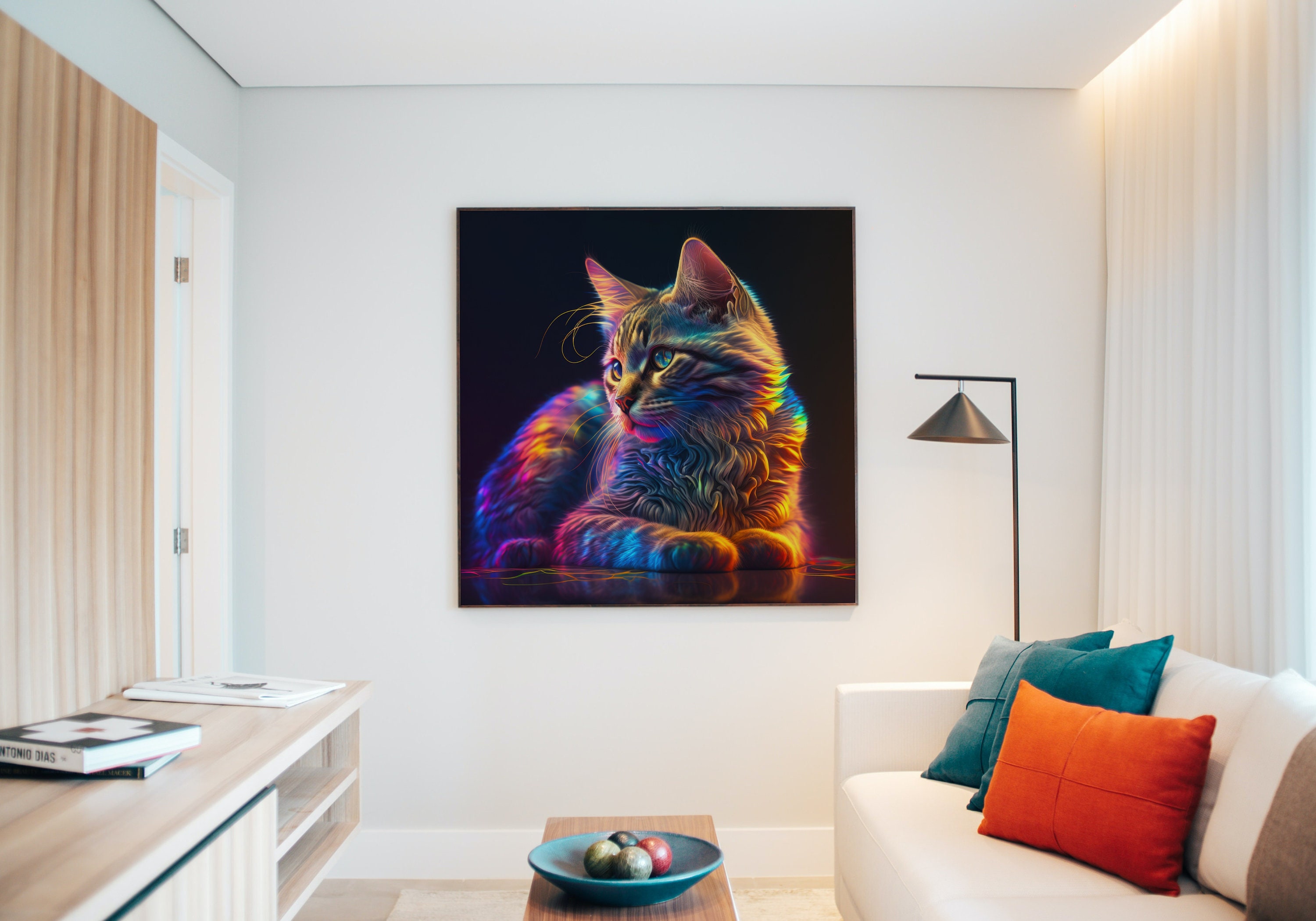 Colorful Cat Printable, Colorful Cat Print, Cat Wall Art, Cat Portrait ...