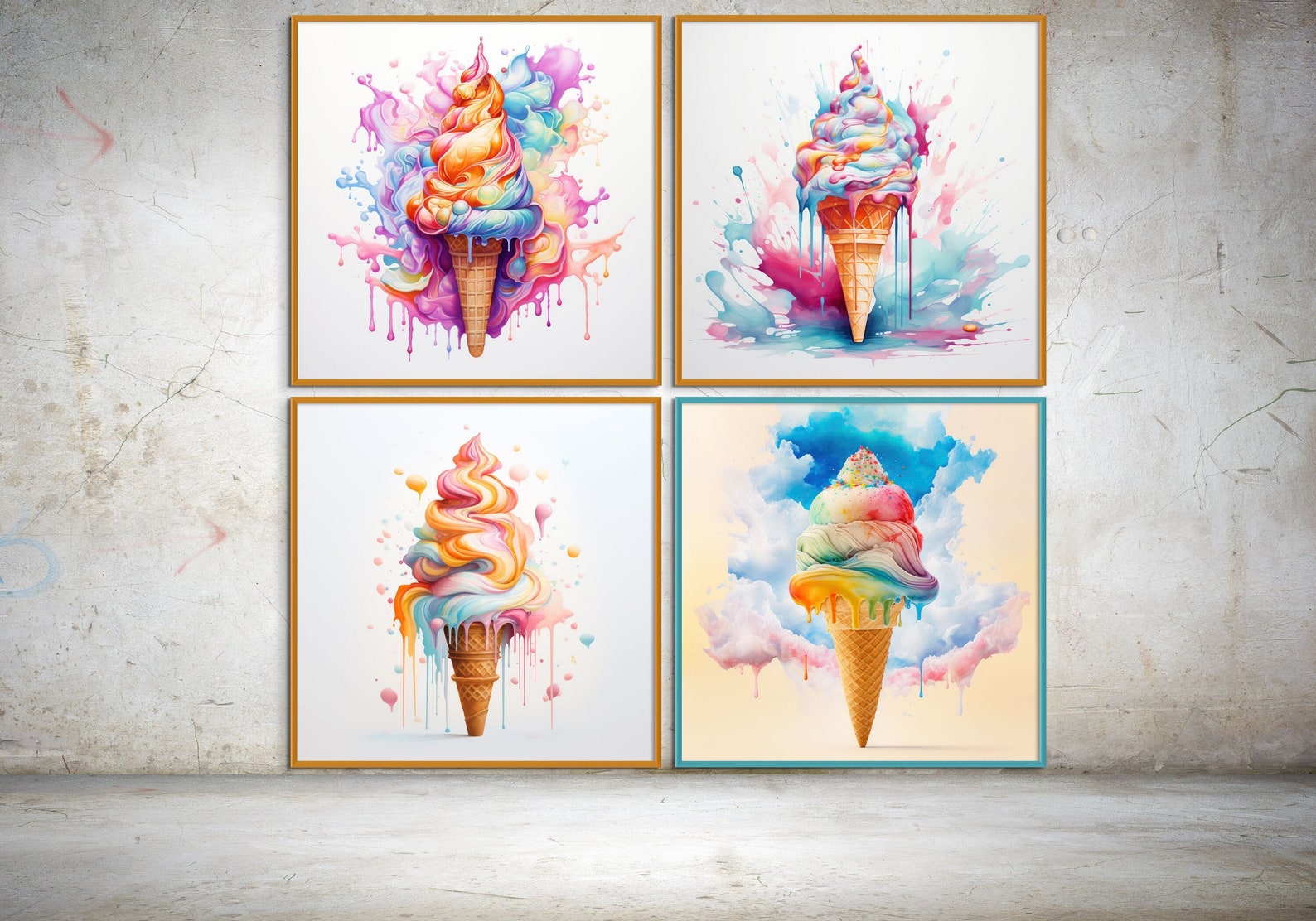 Ice Cream Print Colorful Food Poster Kitchen Wall Art Gelato Artwork ...
