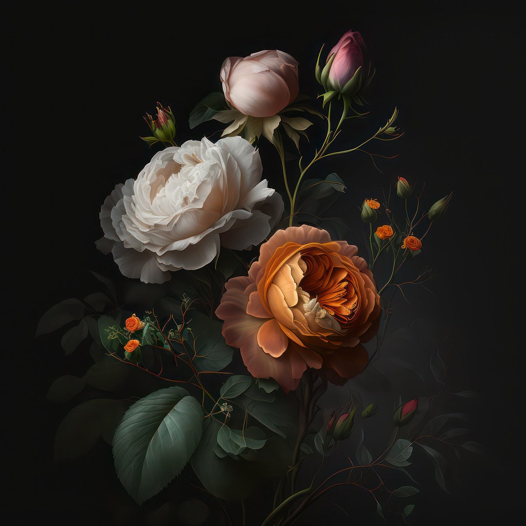 Moody Flowers Roses Print Oil Paint Roses Wall Art Flowers Printable ...