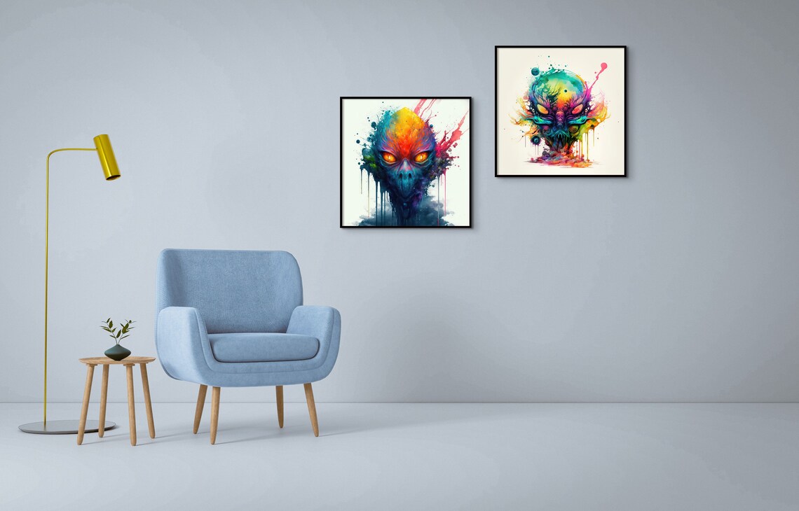 Alien Watercolor Print, Alien Poster, Alien Drawing Printable, Colorful ...