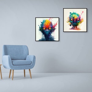 Alien Watercolor Print, Alien Poster, Alien Drawing Printable, Colorful ...