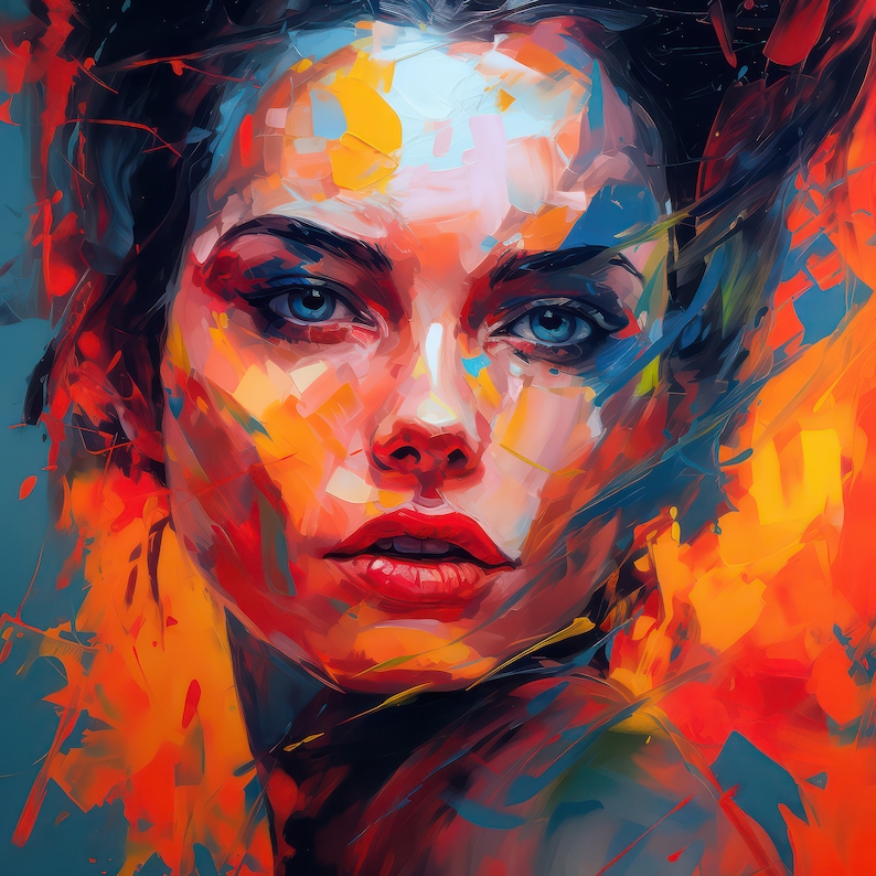 Colorful Woman Print Woman Face Printable Wall Art Painting Female Face ...
