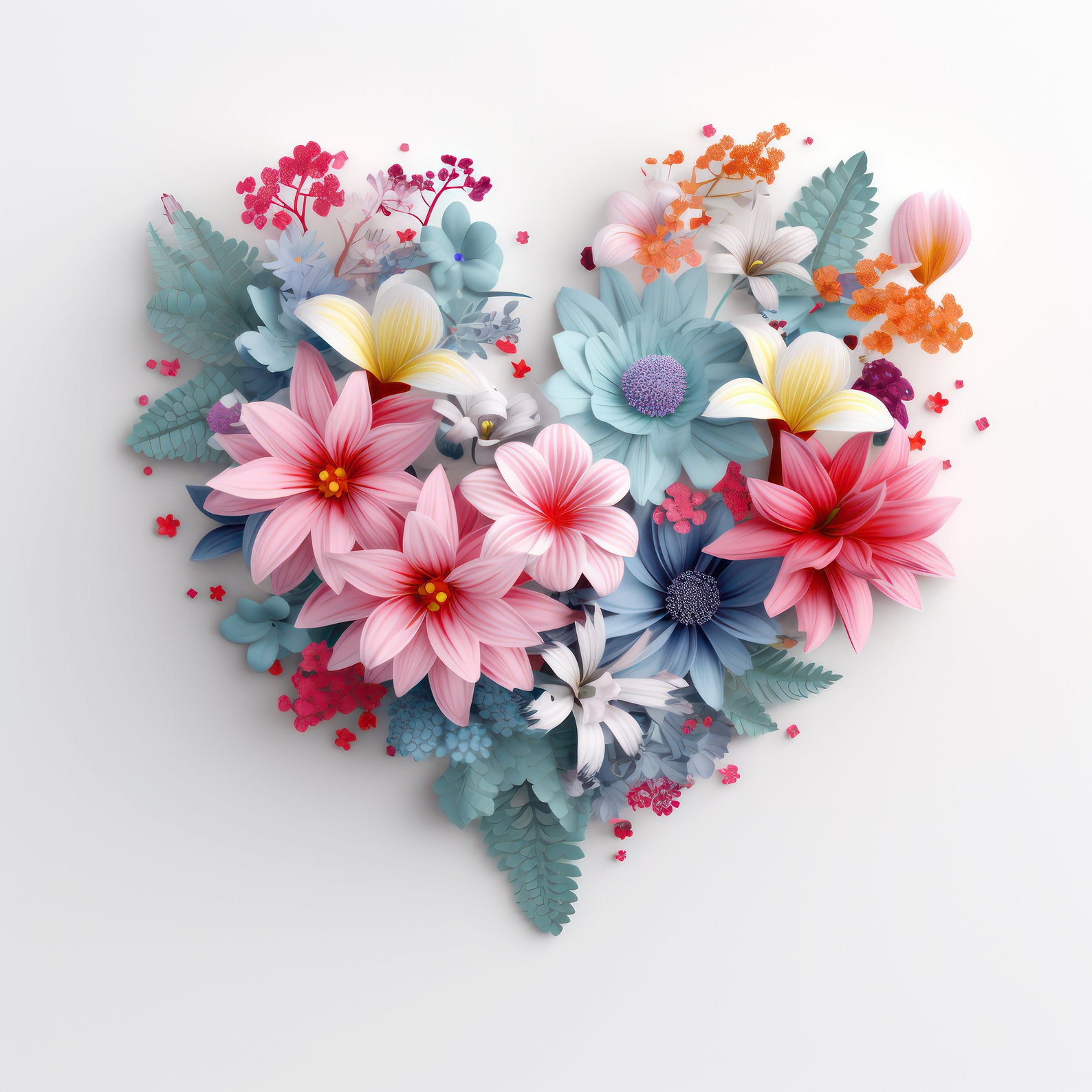 Flower Heart Print Heart of Flowers Printable Heart Poster AI Art Wall ...
