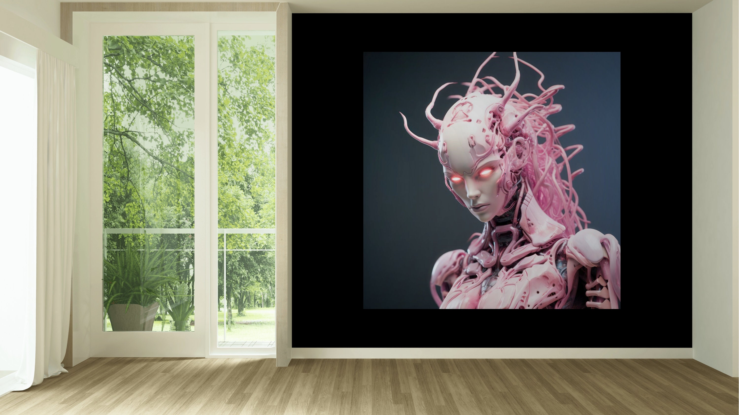 Robot Girl Print Pink Cyborg Woman Printable Futuristic Wall Art Sci Fi ...