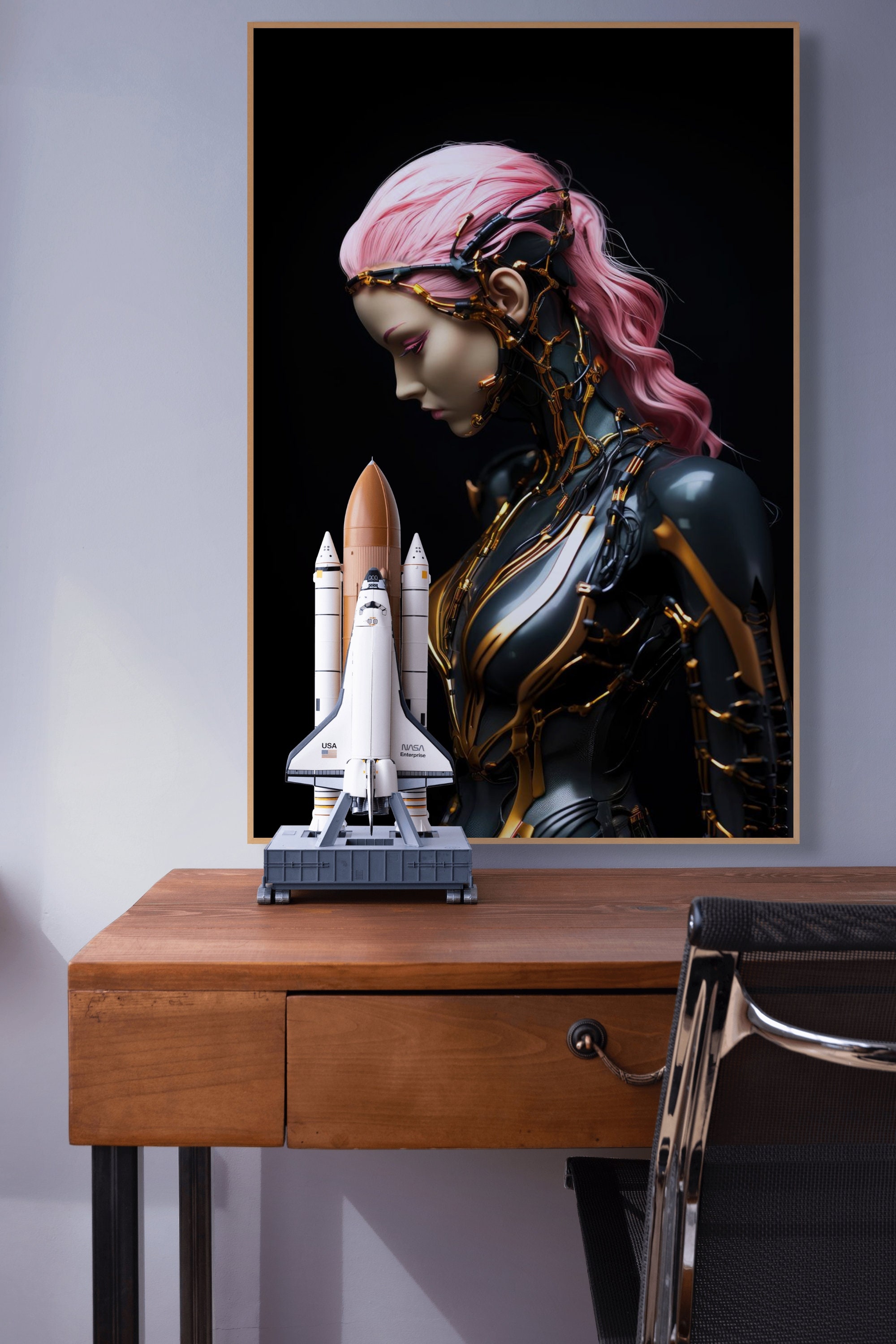 Robot Girl Print Pink Cyborg Woman Printable Futuristic Wall Art Sci Fi ...