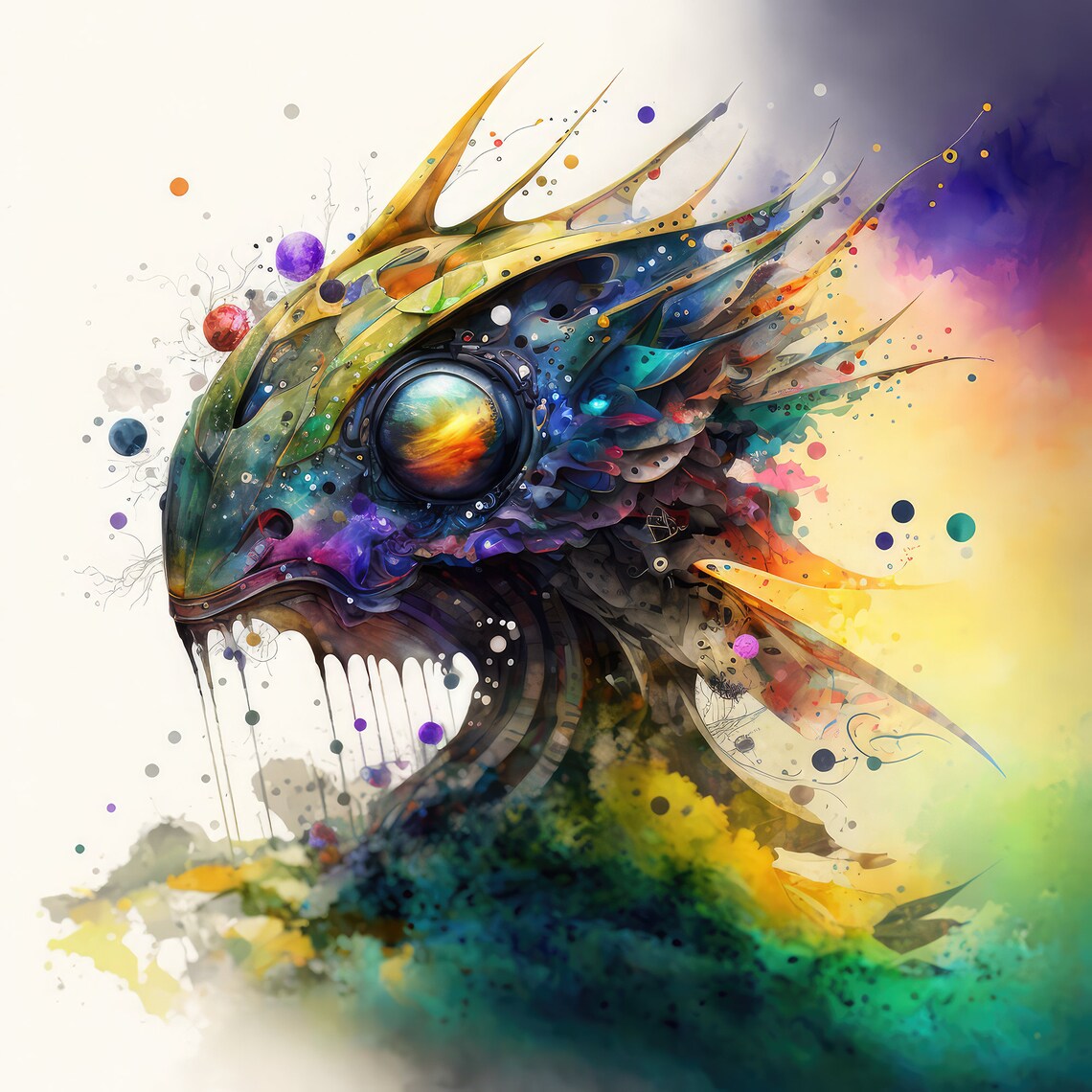 Alien Watercolor Print, Alien Poster, Alien Drawing Printable, Colorful ...