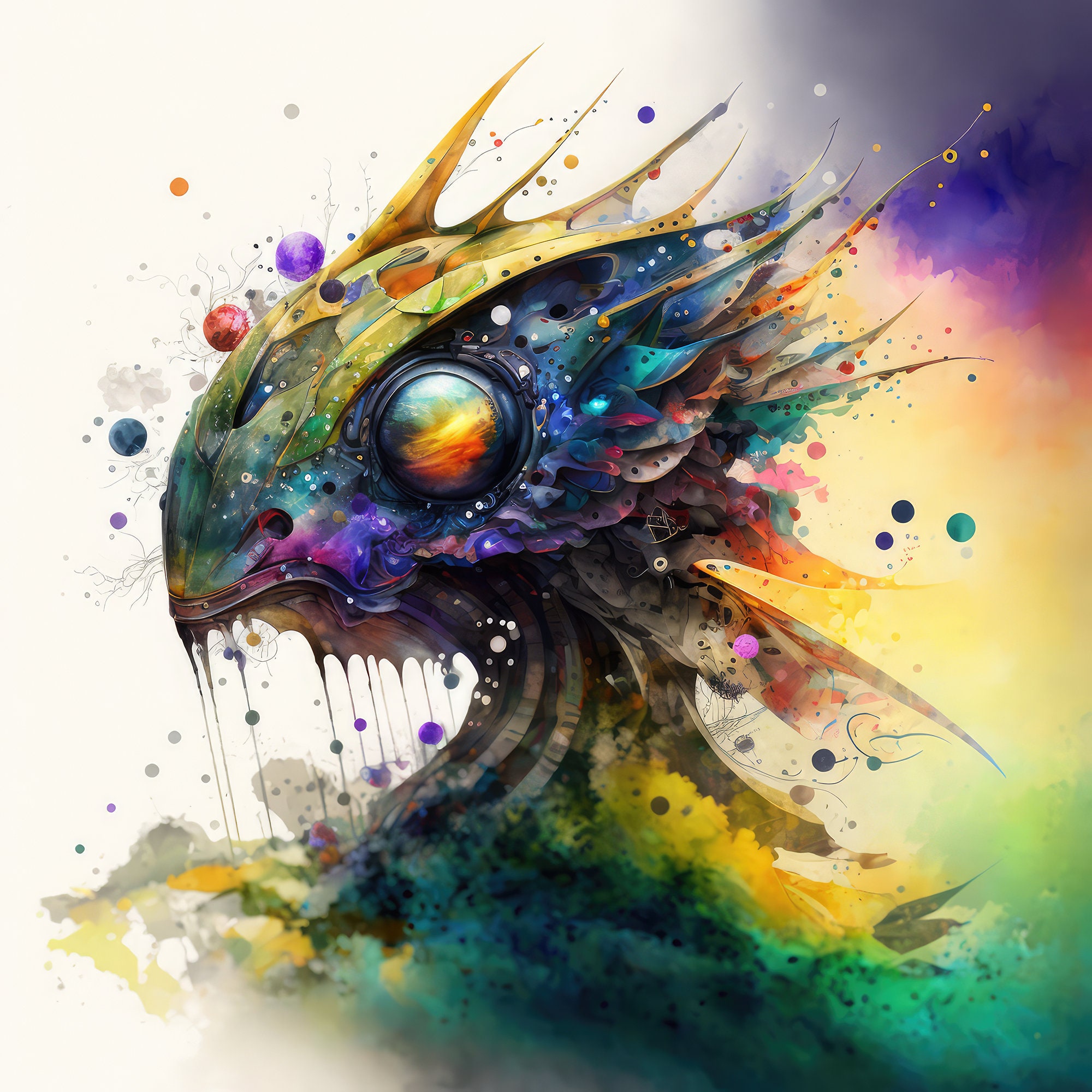 Alien Watercolor Print, Alien Poster, Alien Drawing Printable, Colorful ...