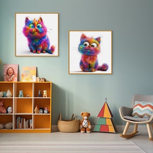 Colorful Cat Printable Cartoon Cat Print Cute Cat Wall Art Cat Portrait ...