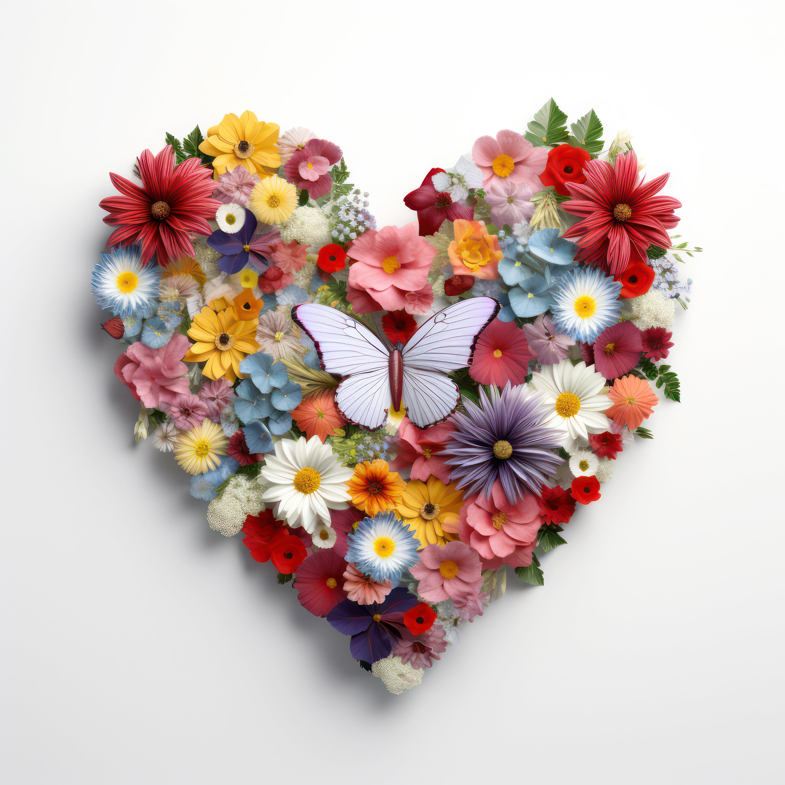 Flower Heart Print Heart of Flowers Printable Heart Poster AI Art Wall ...