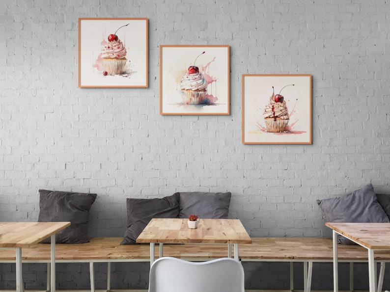Cupcake Print, Cherry Cupcake Printable, Pastry Wall Art, Patisserie ...