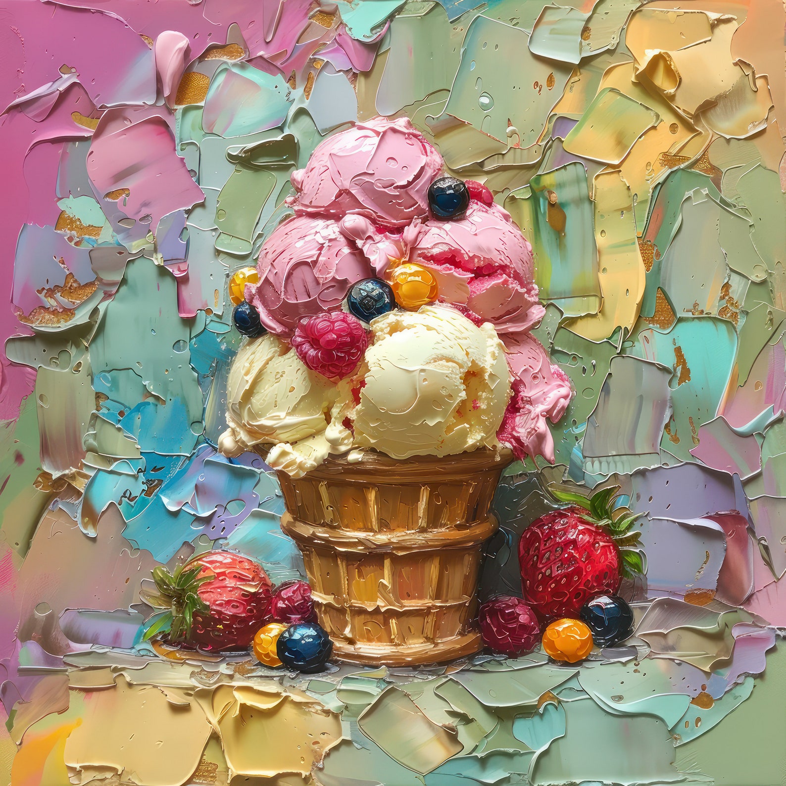 Ice Cream Print Colorful Food Poster Kitchen Wall Art Gelato Artwork ...