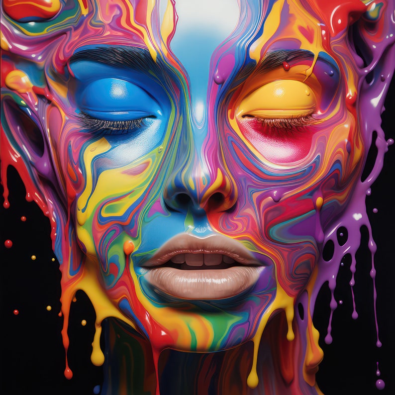 Colorful Woman Print Woman Face Printable Wall Art Painting Female Face ...