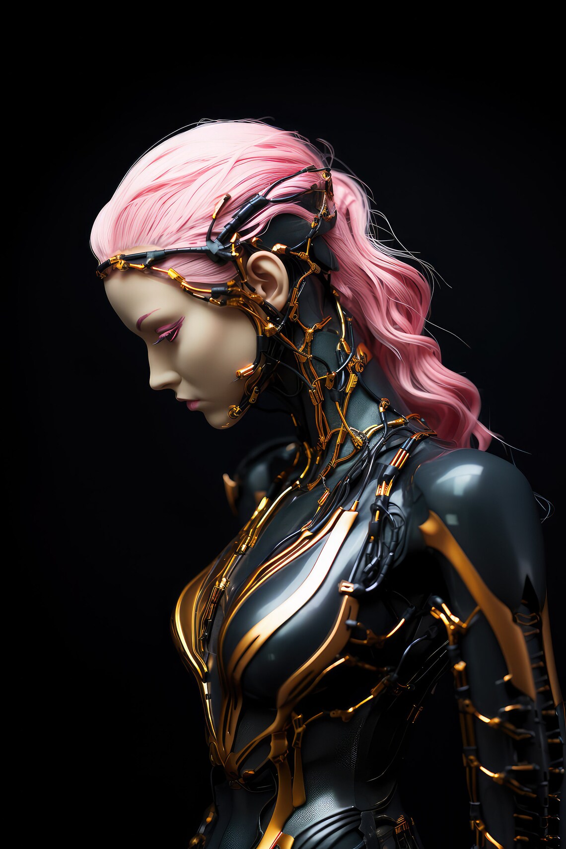 Robot Girl Print Pink Cyborg Woman Printable Futuristic Wall Art Sci Fi ...