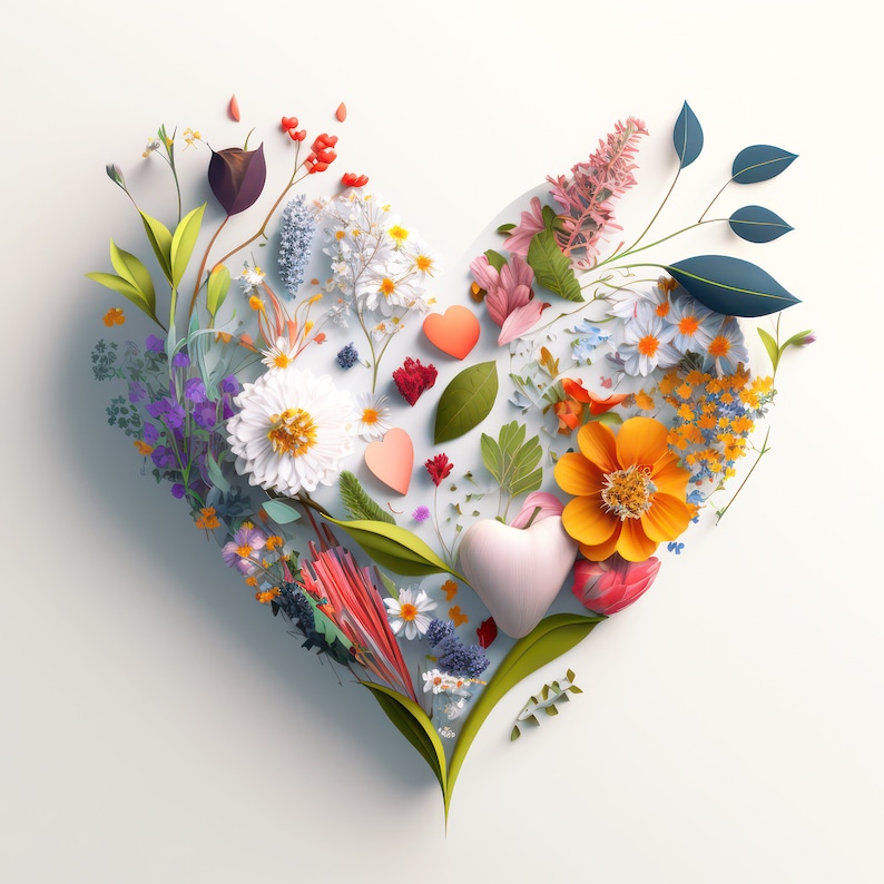 Flower Heart Print Heart of Flowers Printable Heart Poster AI - Etsy