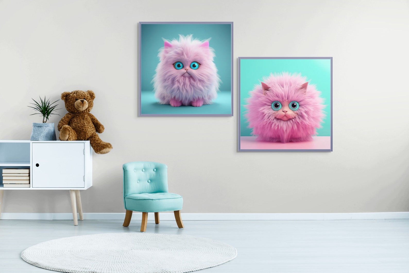 Colorful Cat Printable Cartoon Cat Print Cute Cat Wall Art Pink Cat ...