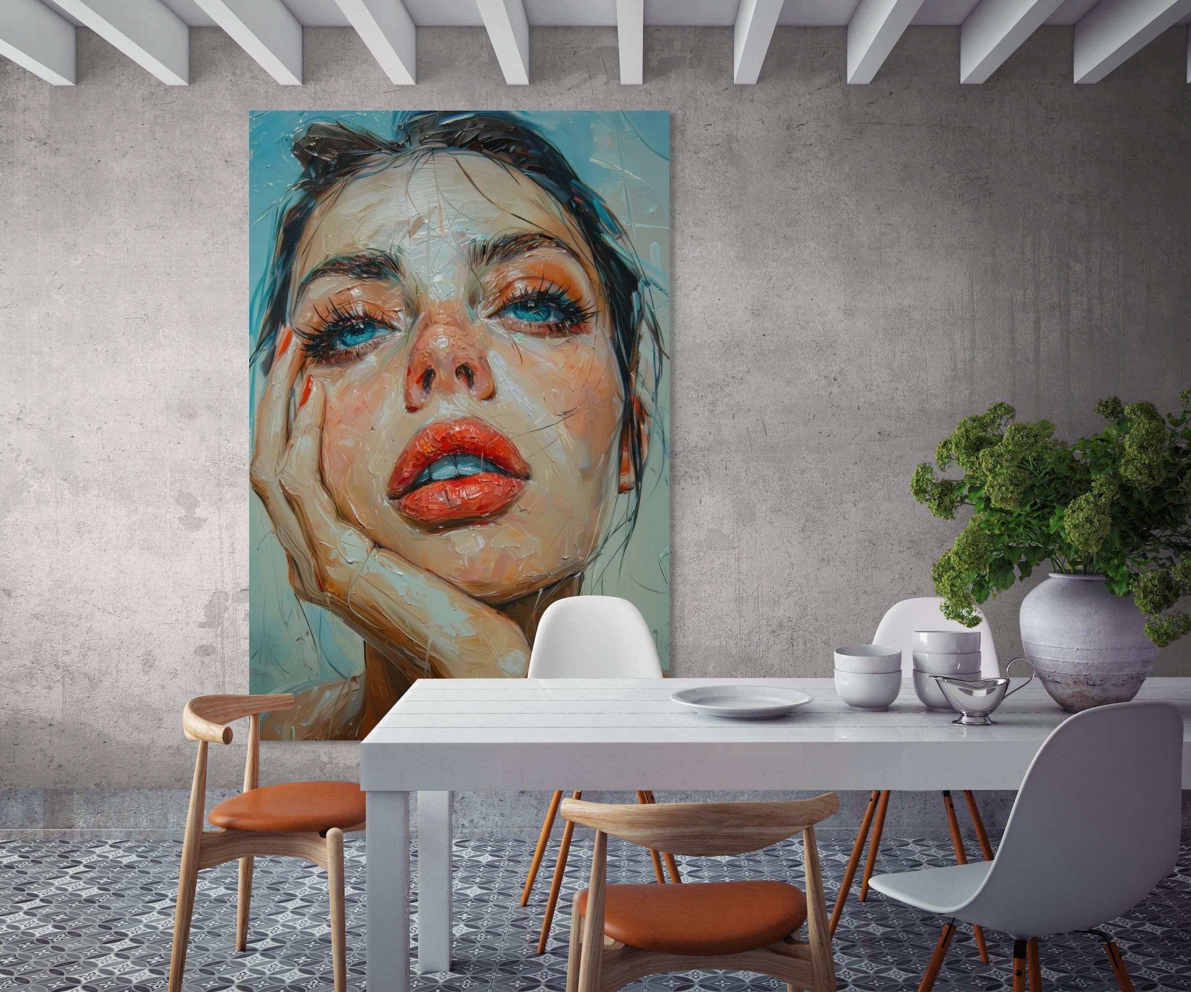 Woman Portrait Print Woman Face Printable Wall Art Painting Female Face ...
