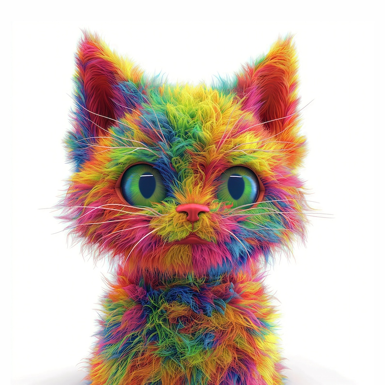 Colorful Cat Printable Cartoon Cat Print Cute Cat Wall Art Cat Portrait ...