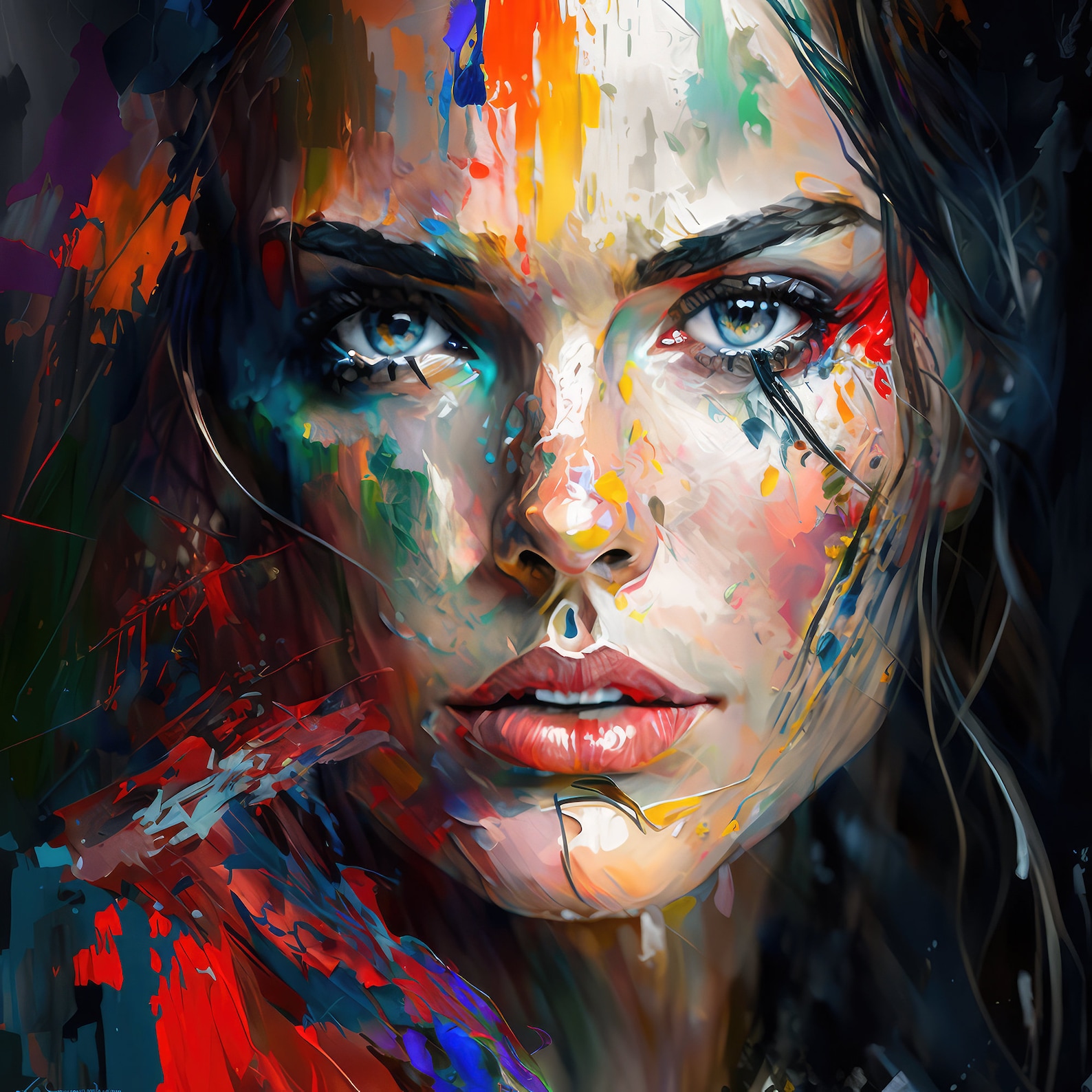 Colorful Woman Print Woman Face Printable Wall Art Painting Female Face ...