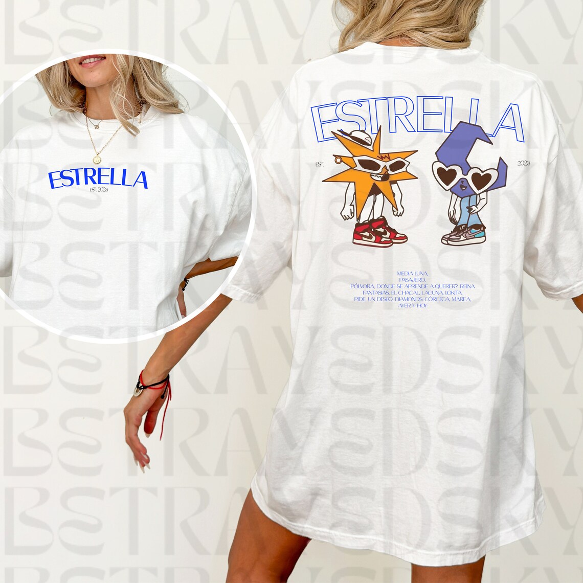 MORA Merch Estrella Album Tracklist Back Design Tee Mora Graphic T ...