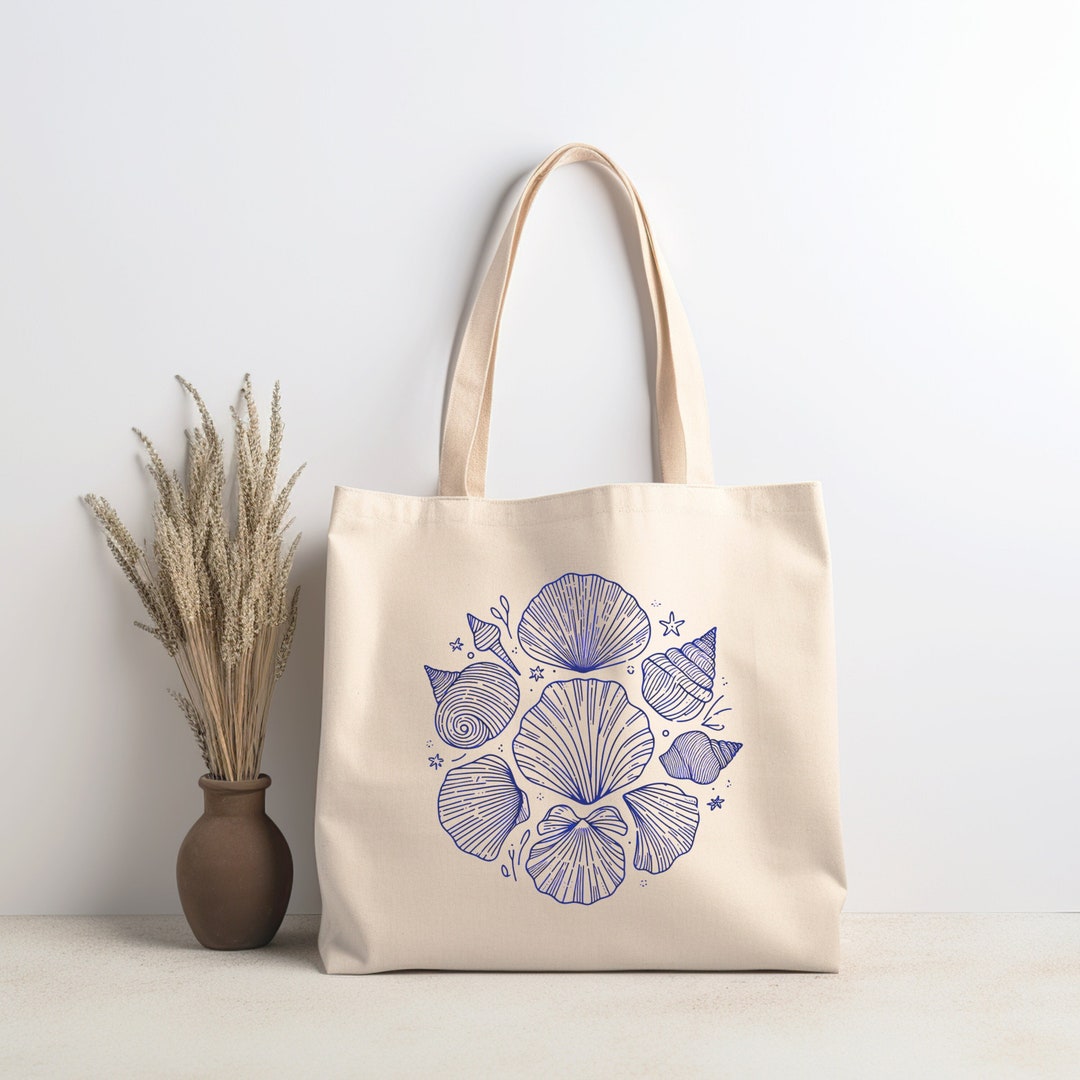 Coastal Beach Shells Tote Bag Coastal Grandma Natural Tote Bag - Etsy