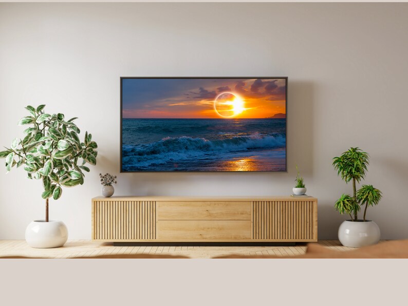 Samsung Frame TV Art Total Eclipse Aesthetic Image Over Water Instant ...