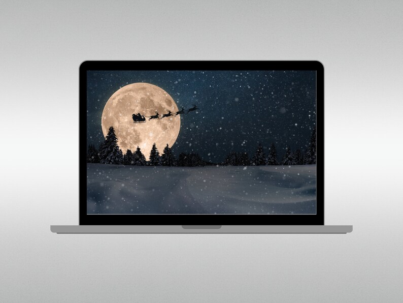 Santa's Sleigh Desktop Wallpaper, Christmas Moon Scene (digital ...