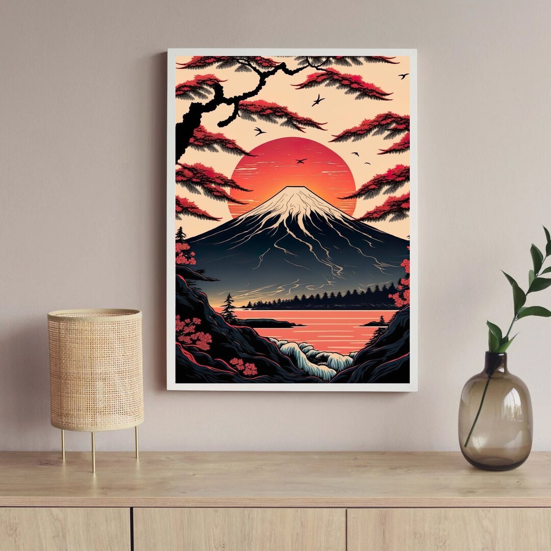Ukiyo-e Style Art Print, Mount Fuji Sunrise Ukiyo-e Art, Japanese Art ...