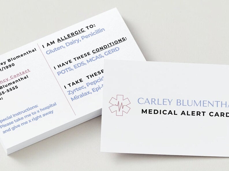 Customizable Medical Alert Card | Emergency Health Info (CANVA Template ...
