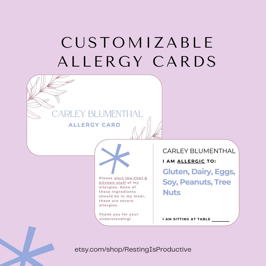 Editable Allergy Alert Card | Customizable CANVA Template | Food ...