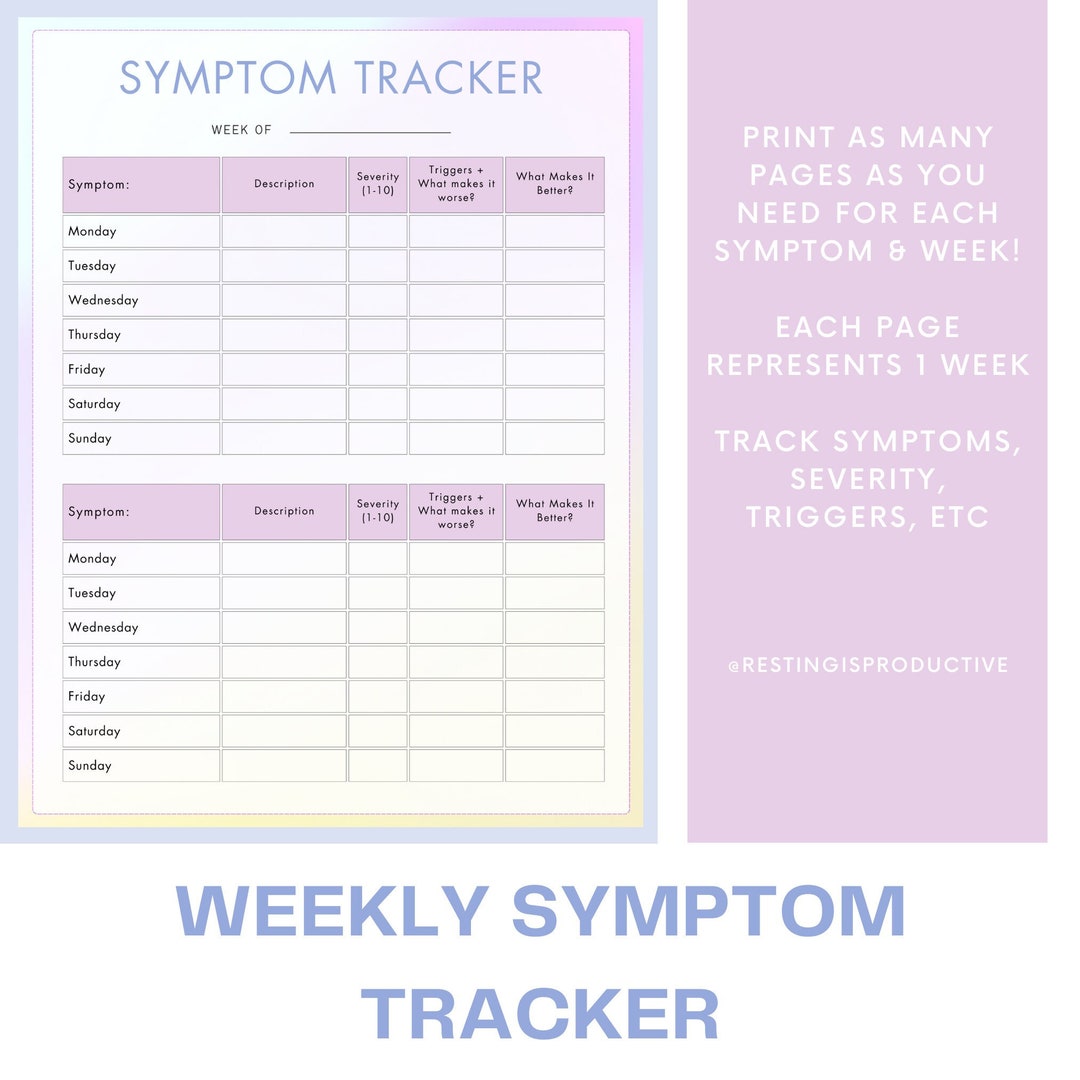 Chronic Illness Weekly Symptom Tracker | Spoonie Medical Organizer ...