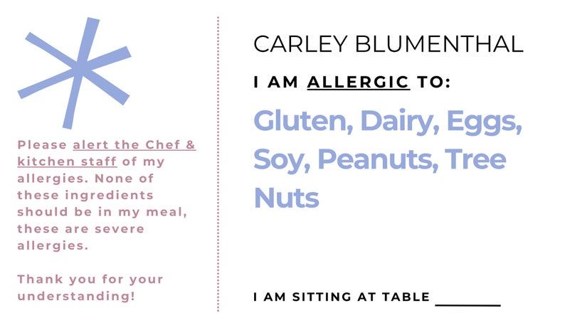 Editable Allergy Alert Card | Customizable CANVA Template | Food ...